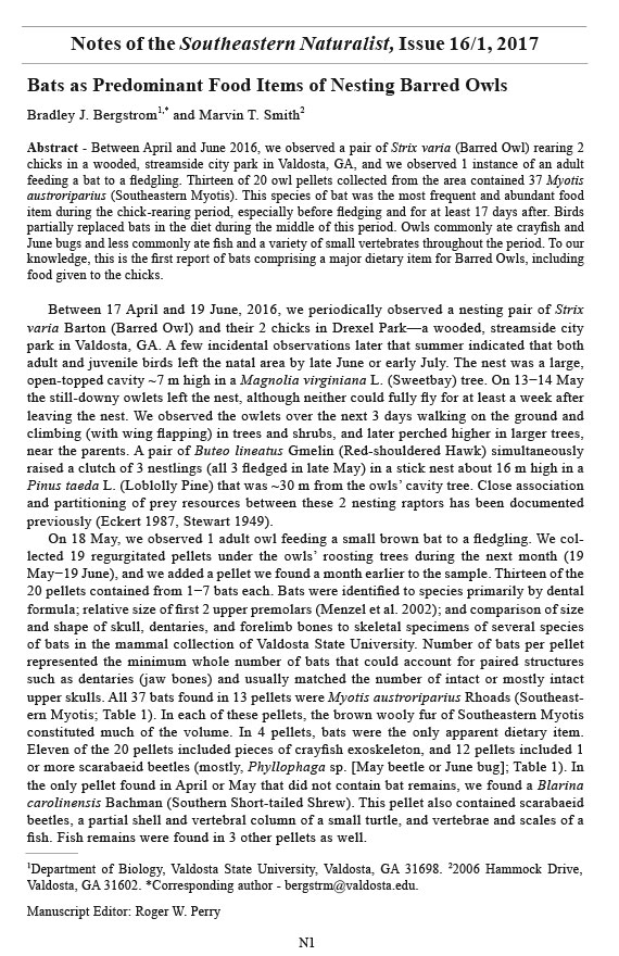 Southeastern Naturalist, Volume 16, Number 1 (2017): N1–N4